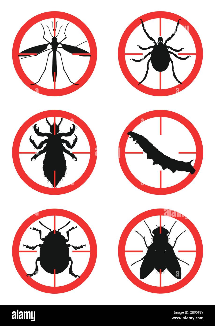 Set of warning signs with insects. Pests. Vector illustration Stock ...