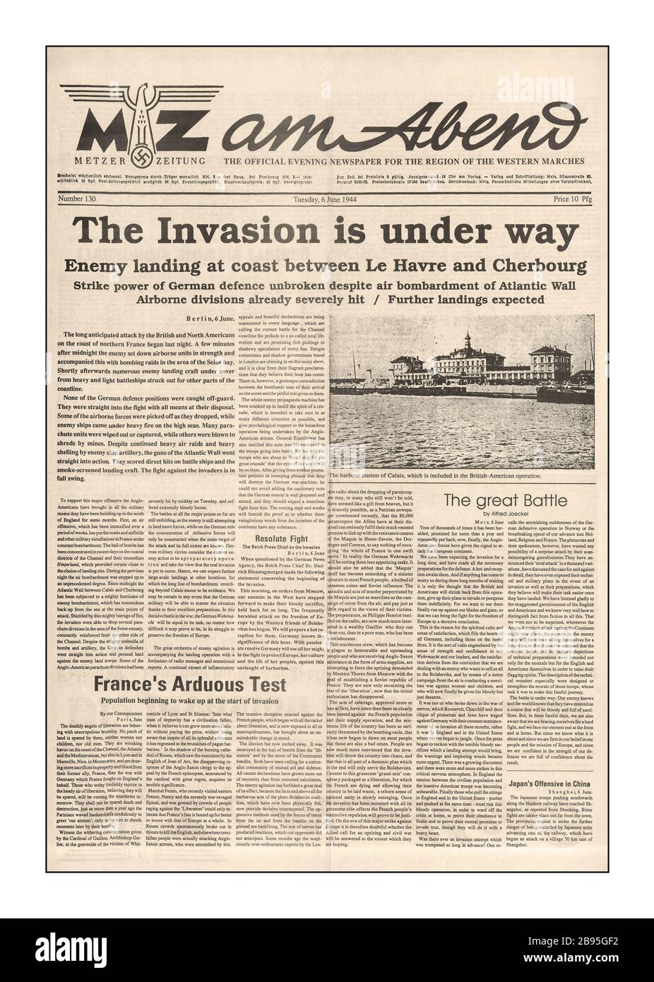 D Day Nazi Germany Propaganda June 6th 1944 Metzer Zeitung Newspaper ...