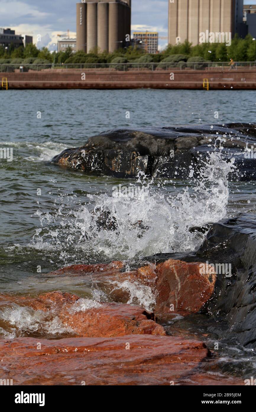 Waves hitting rocks in Helsinki, Finland, July 2019. Beautiful photo ...