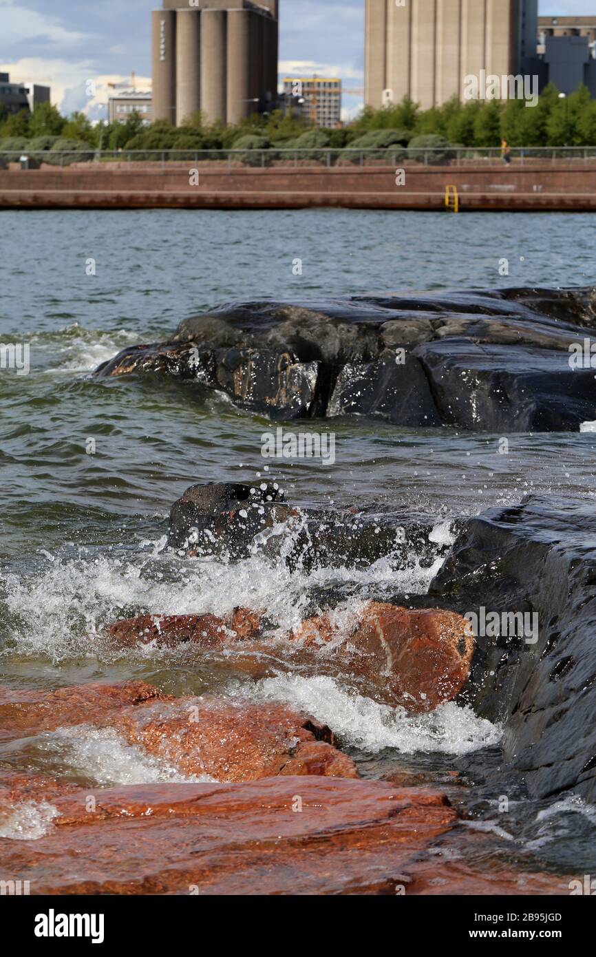 Waves hitting rocks in Helsinki, Finland, July 2019. Beautiful photo ...