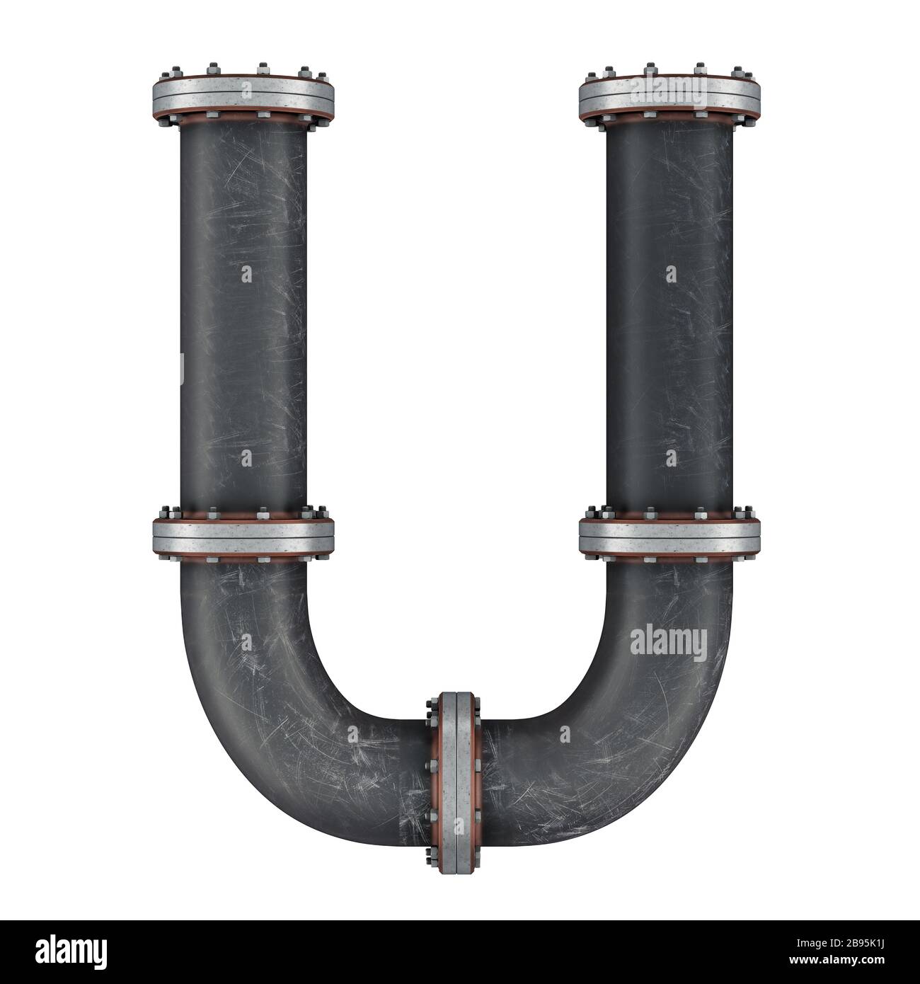 Letter U from cast iron pipes, 3D rendering isolated on white ...