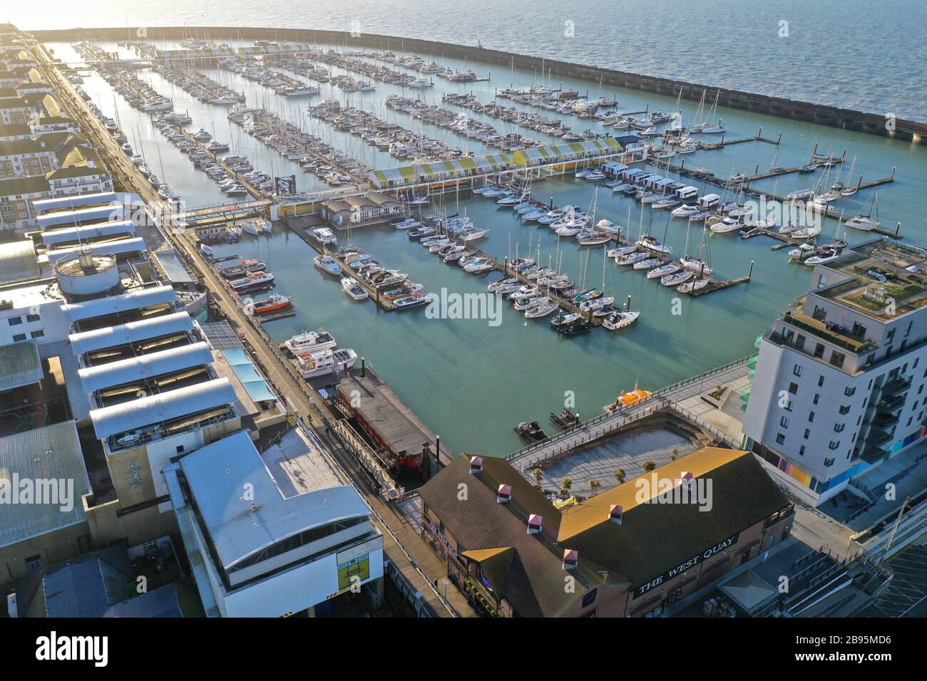 Drone Aerial views of Brighton Marina at sunrise March 2020 Stock Photo ...