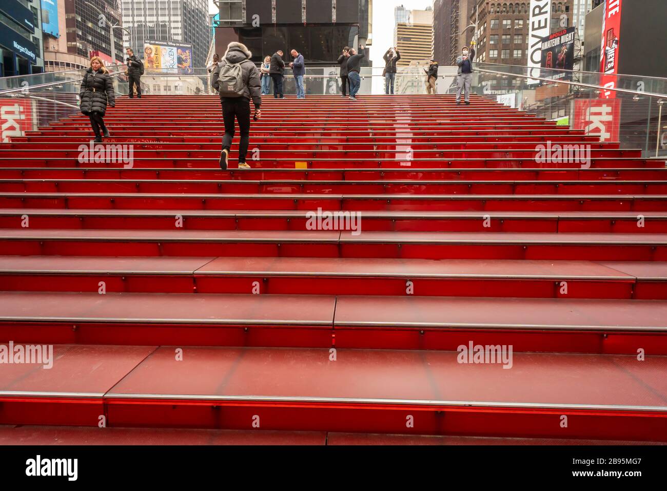 Red steps in empty Times Square in New York on Thursday, March 19, 2020 ...