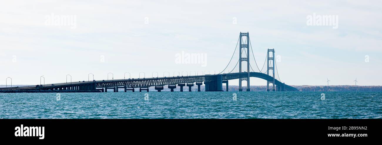View of the Mackinac Bridge from St Ignace, Michigan, USA Stock Photo ...