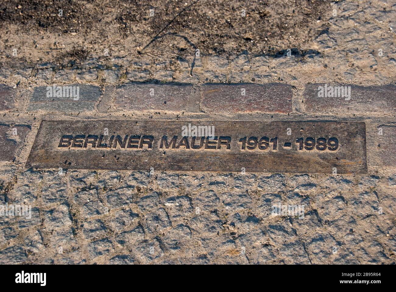Marking where the Berlin Wall once divided the East from West in Berlin ...