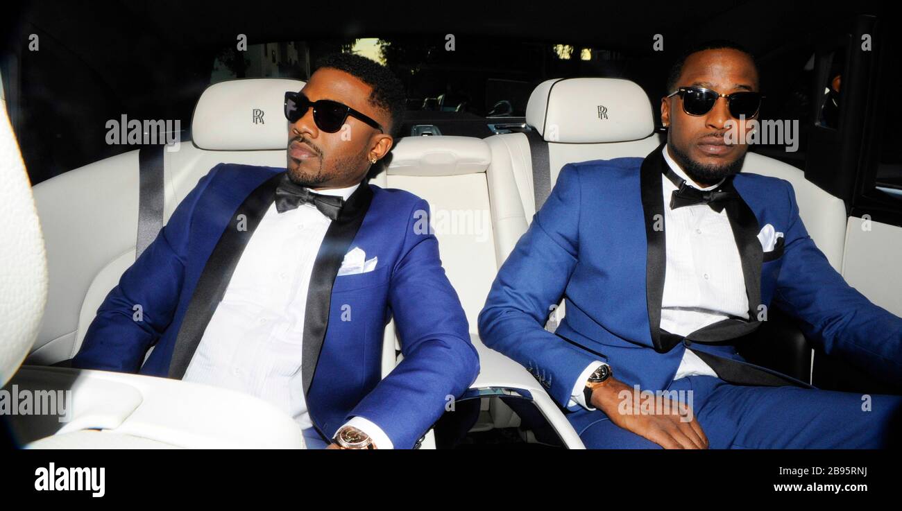 Actor Jackie Long (r) and Singer Ray J on set of his music video ...