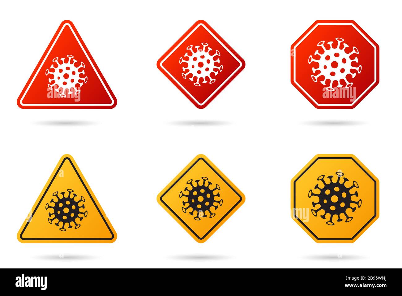 Set of Coronavirus road sign. Corona virus Bacteria Cell Icon, 2019 ...