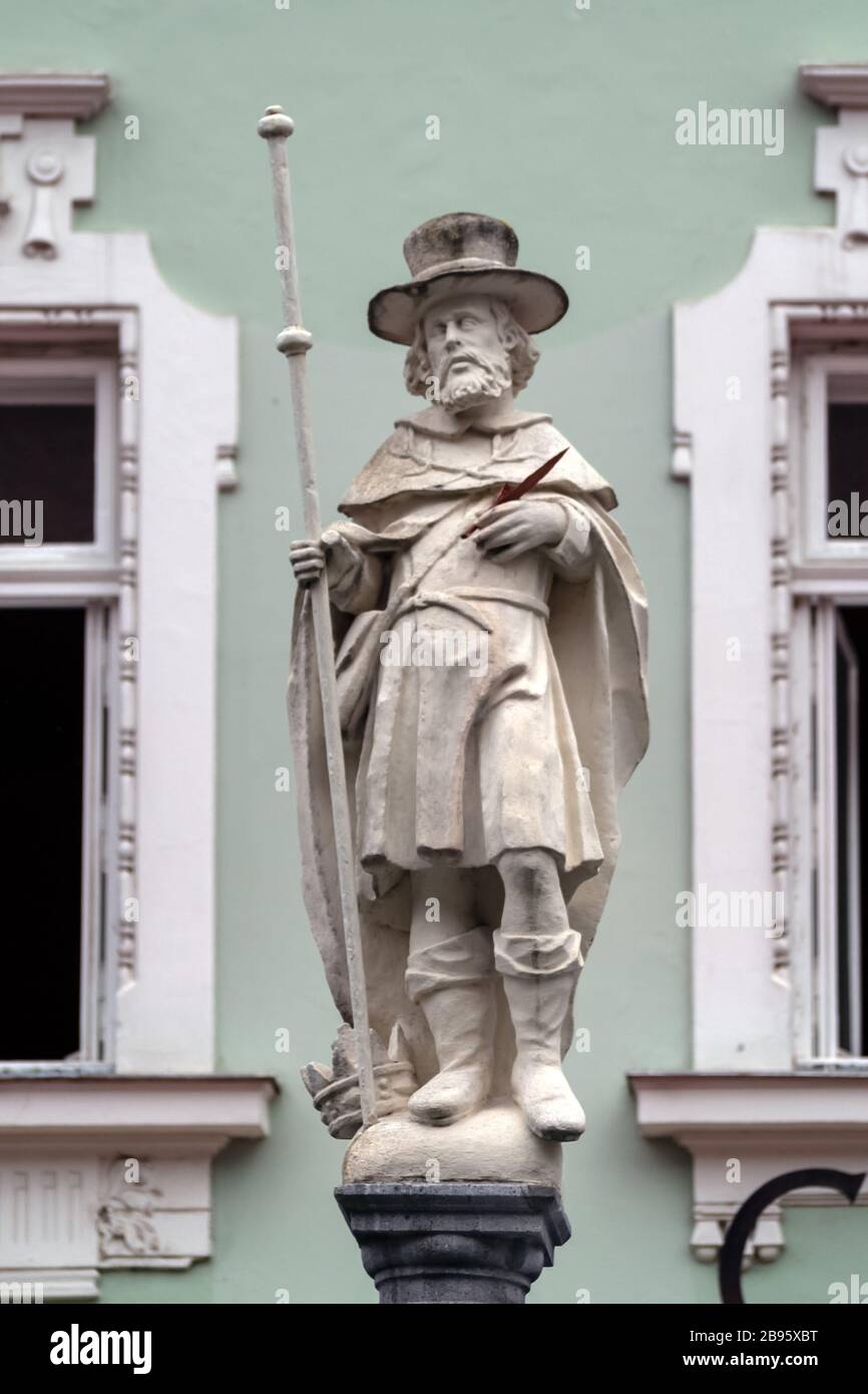 MELK, AUSTRA - JULY 13, 2019: The statue of St. Koloman on the Fountain ...