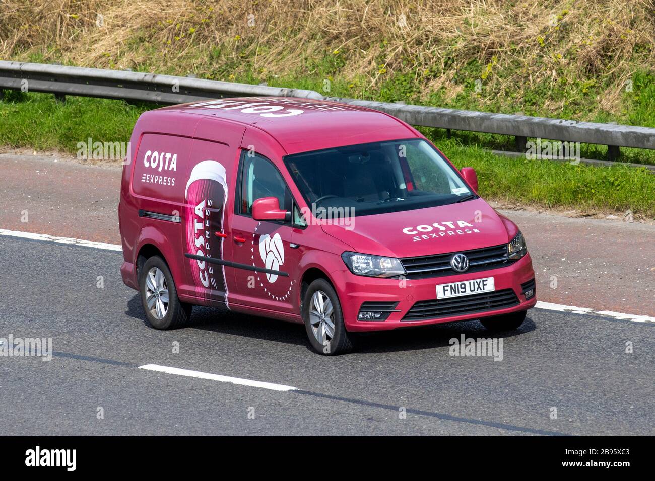 Costa Coffee red service delivery van; UK vehicular traffic, transport ...