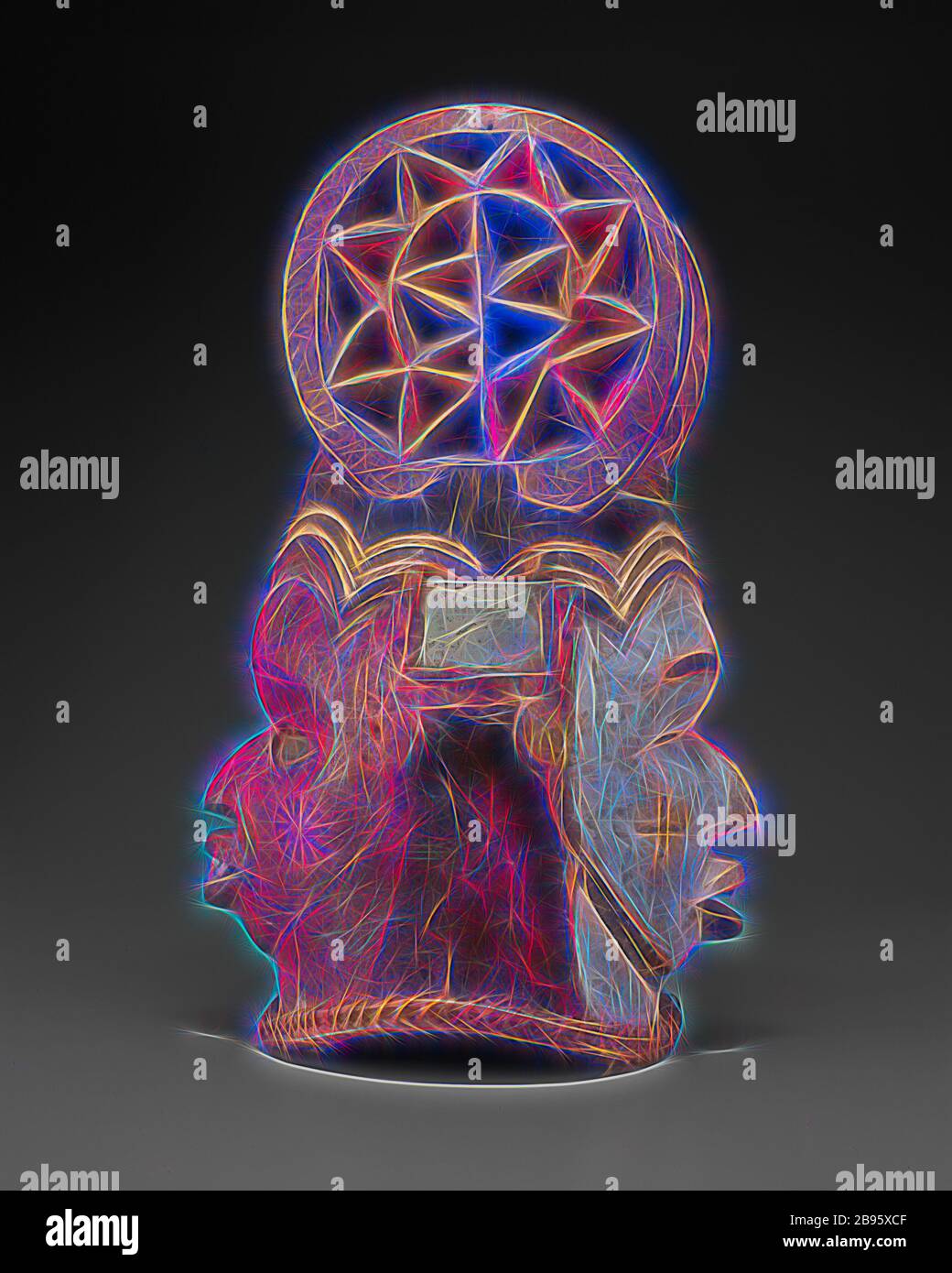 Janus-faced helmet mask, Cross River, hide, pigment, mirror, H: 19-3/4 ...