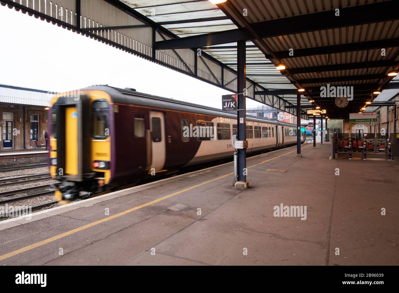 A train pictured at Lincoln railway station early in the morning Stock ...
