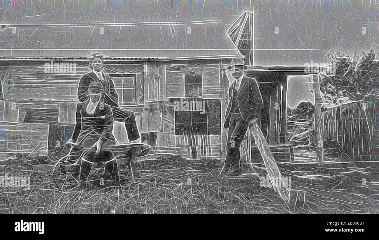 Negative - Two Men & a Boy Outside a Settler's Hut, Mafeking, Victoria ...