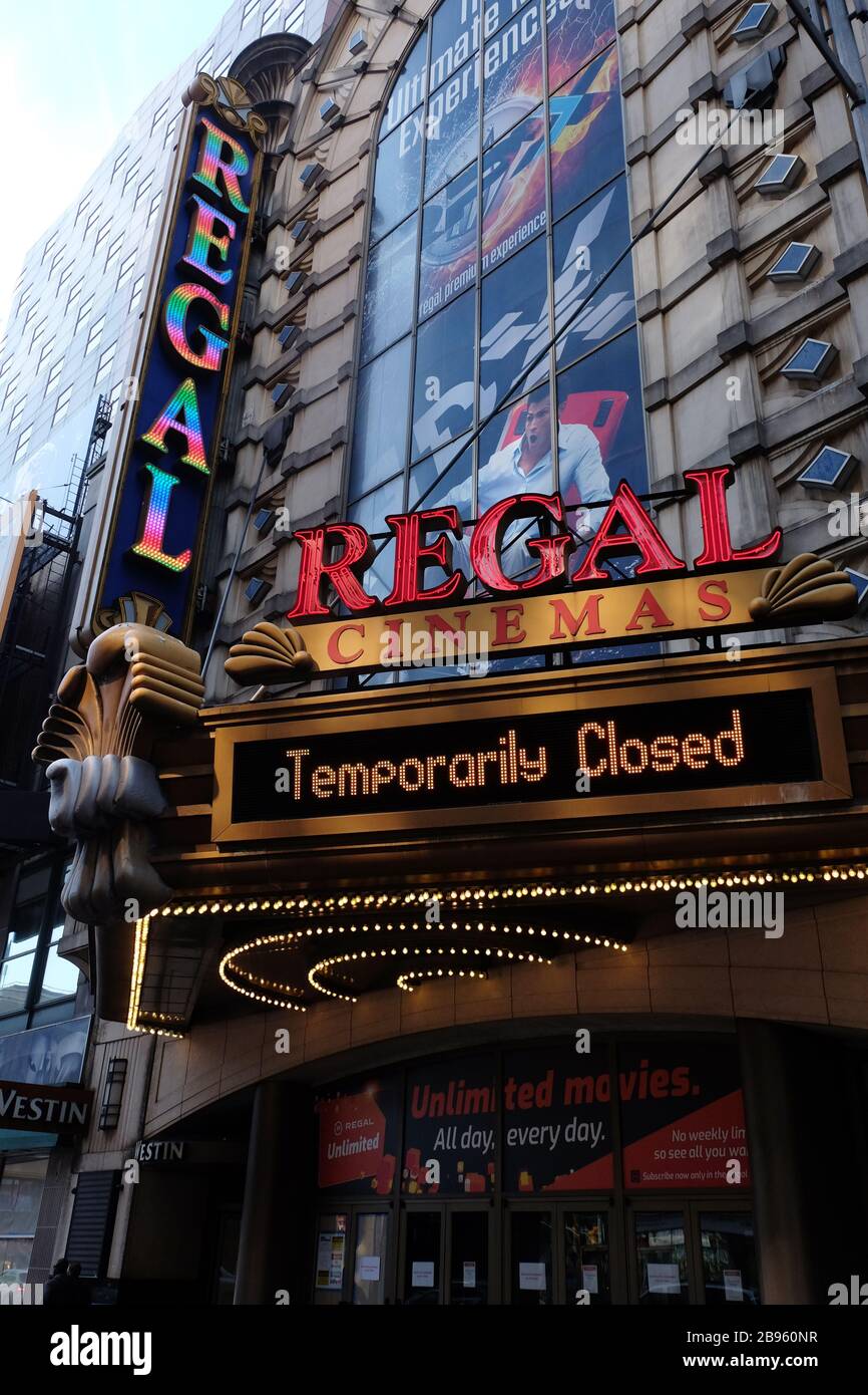 The regal cinema in times square temporarily closed during the pandemic ...