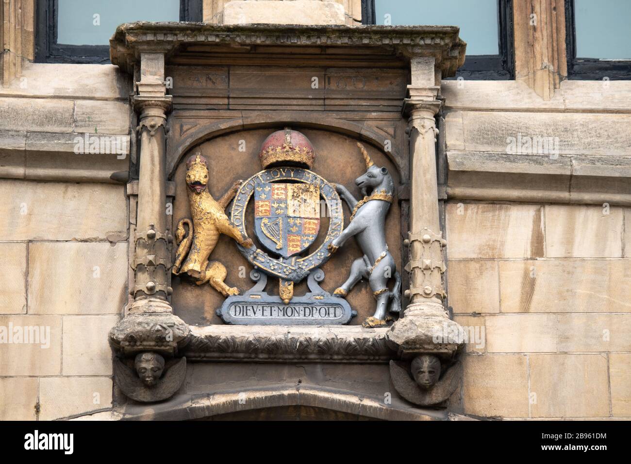 The coat of arms on the front of the Guildhall and Stonebow in High ...