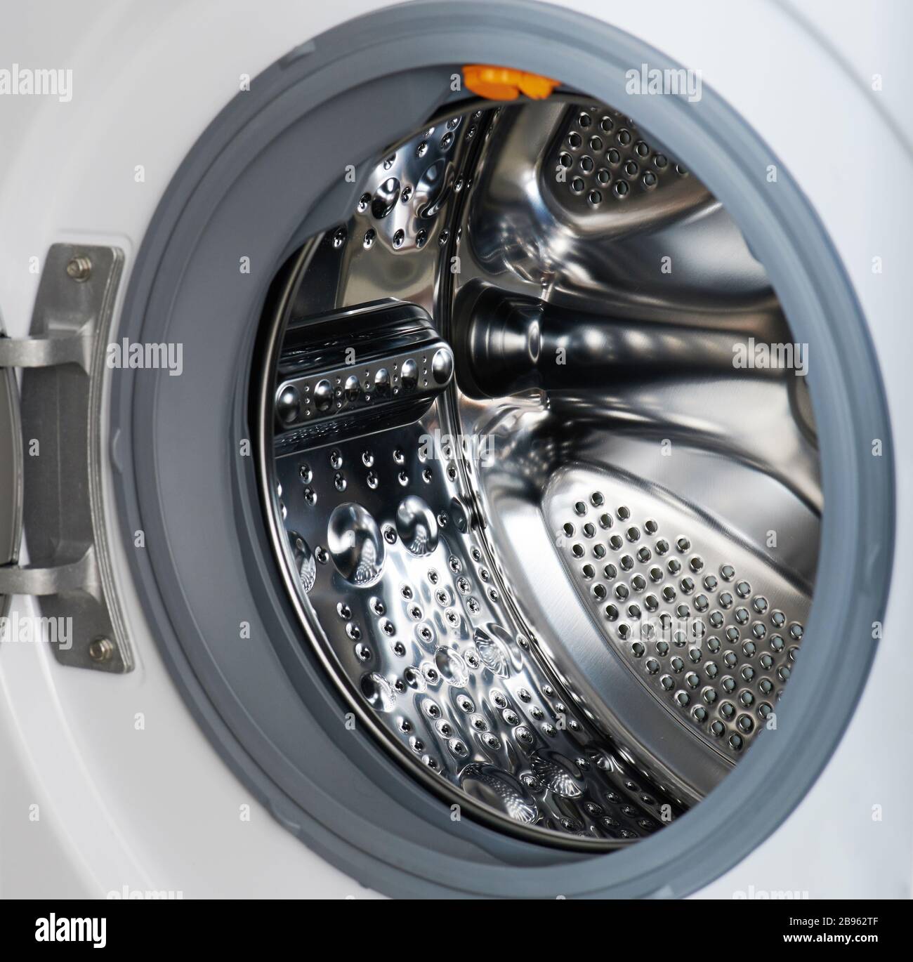 Metal shiny washing machine loading space macro close up view Stock ...
