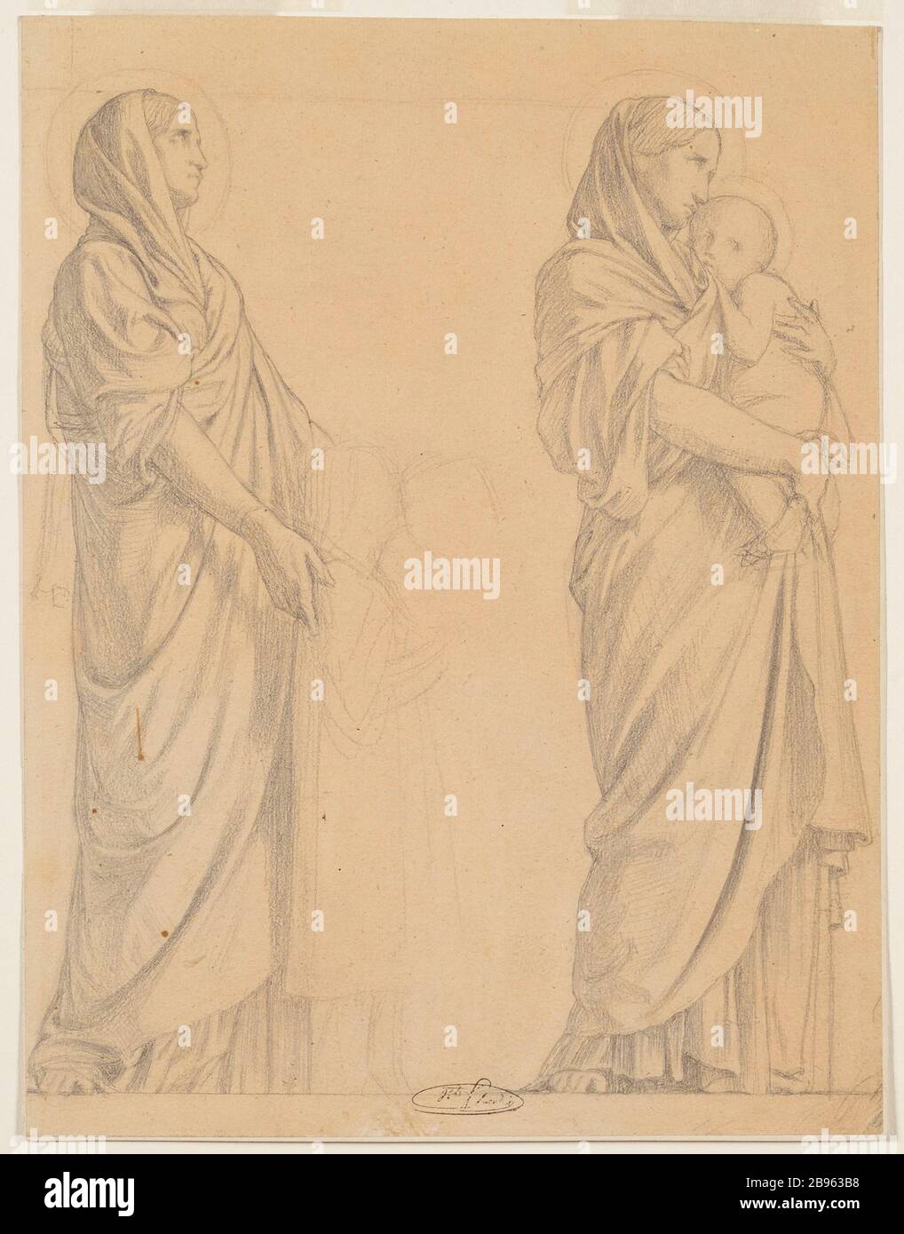 Two women draped profile right Stock Photo - Alamy