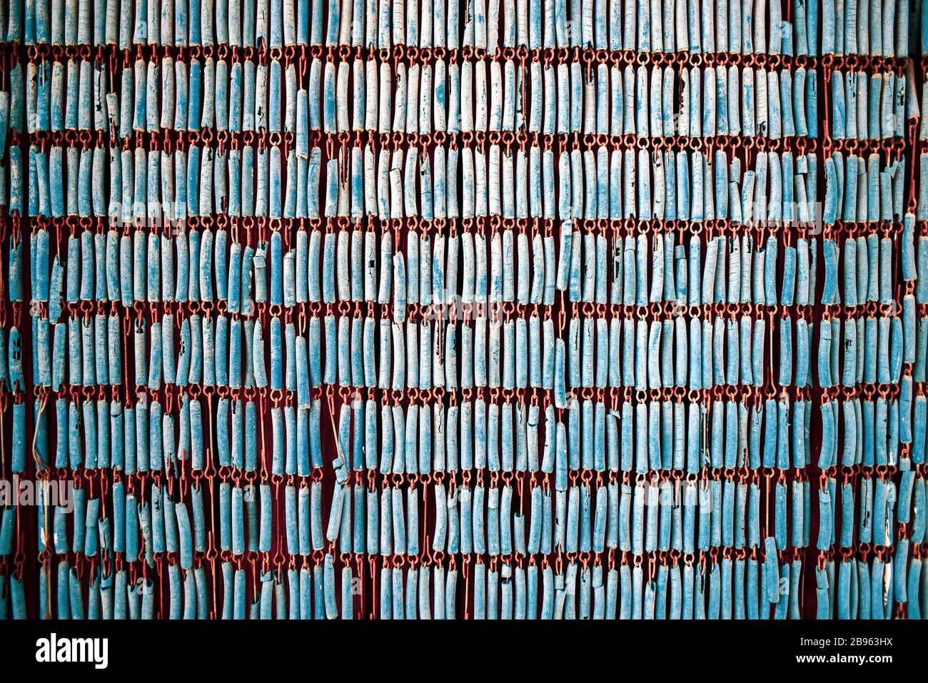 Texture of plastic curtain curtains in turquoise Stock Photo - Alamy