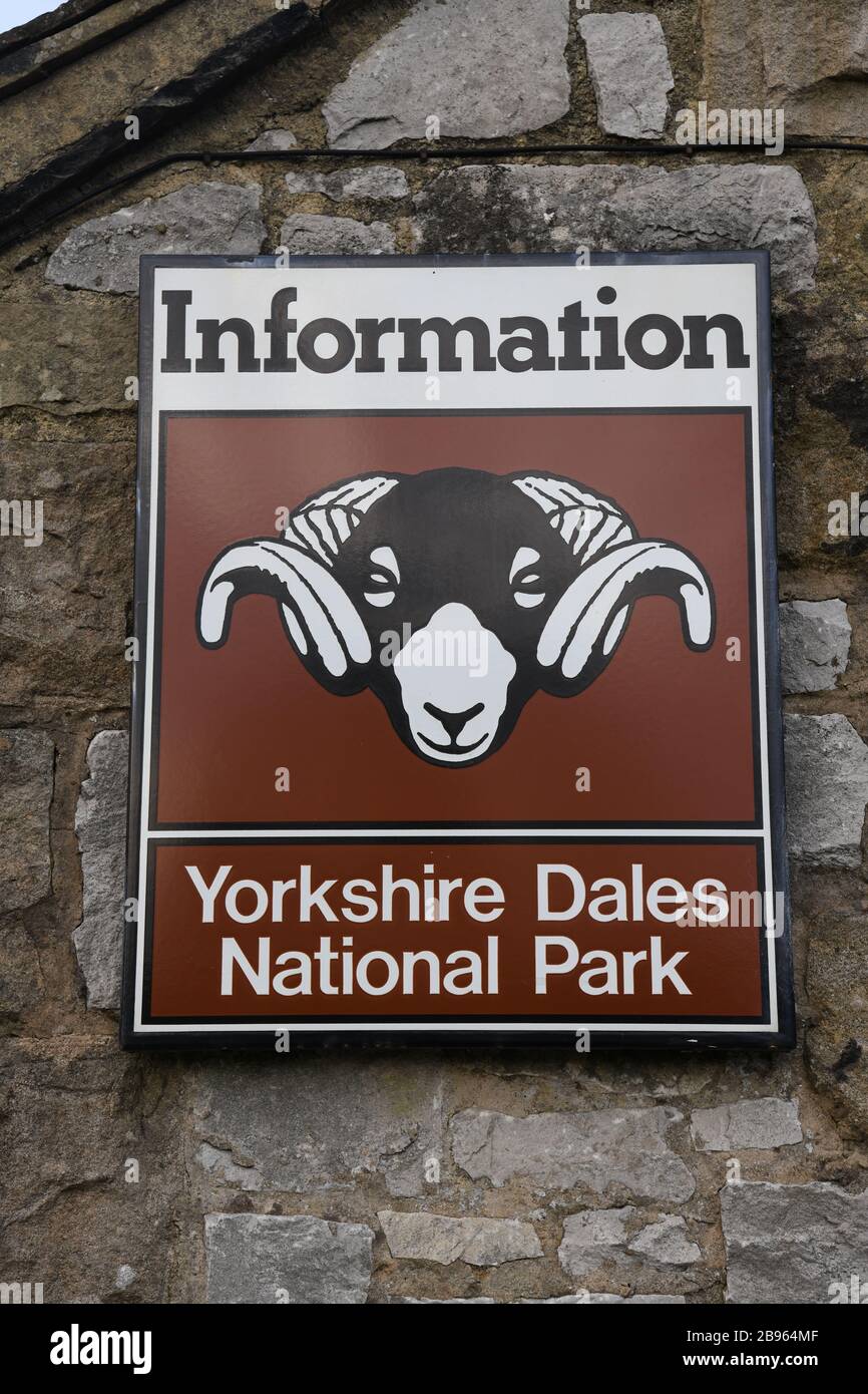 Yorkshire Dales National Park information sign. Malham National Park ...