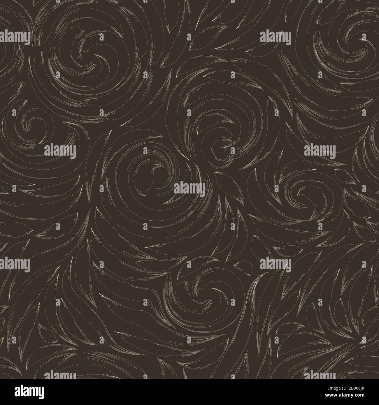 Vector seamless brown texture in a linear style of spirals and flowing lines with torn edges in ...
