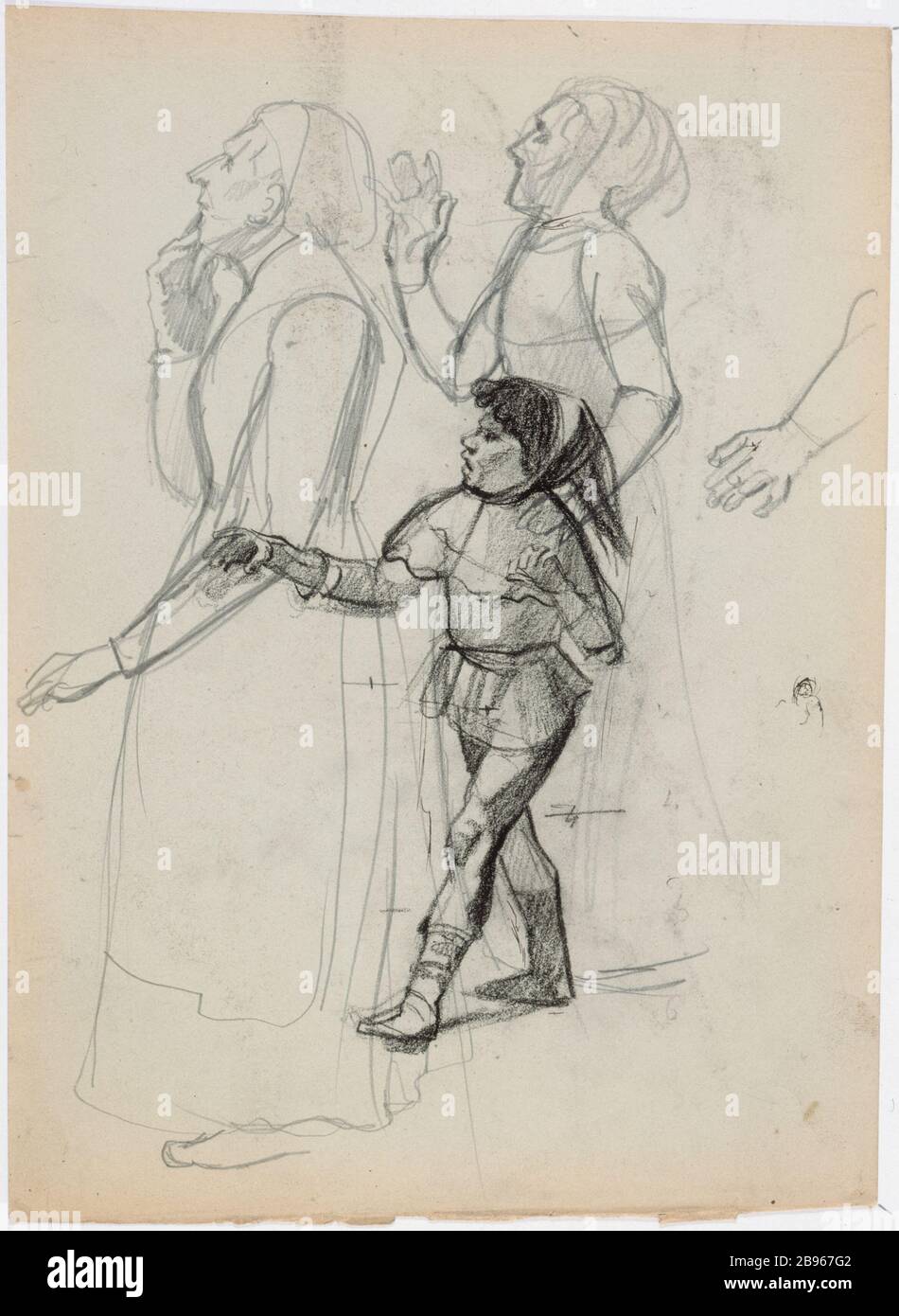 CHILD AND WOMAN WALKING PEOPLE Jean-Jacques Scherrer (1855-1916 ...