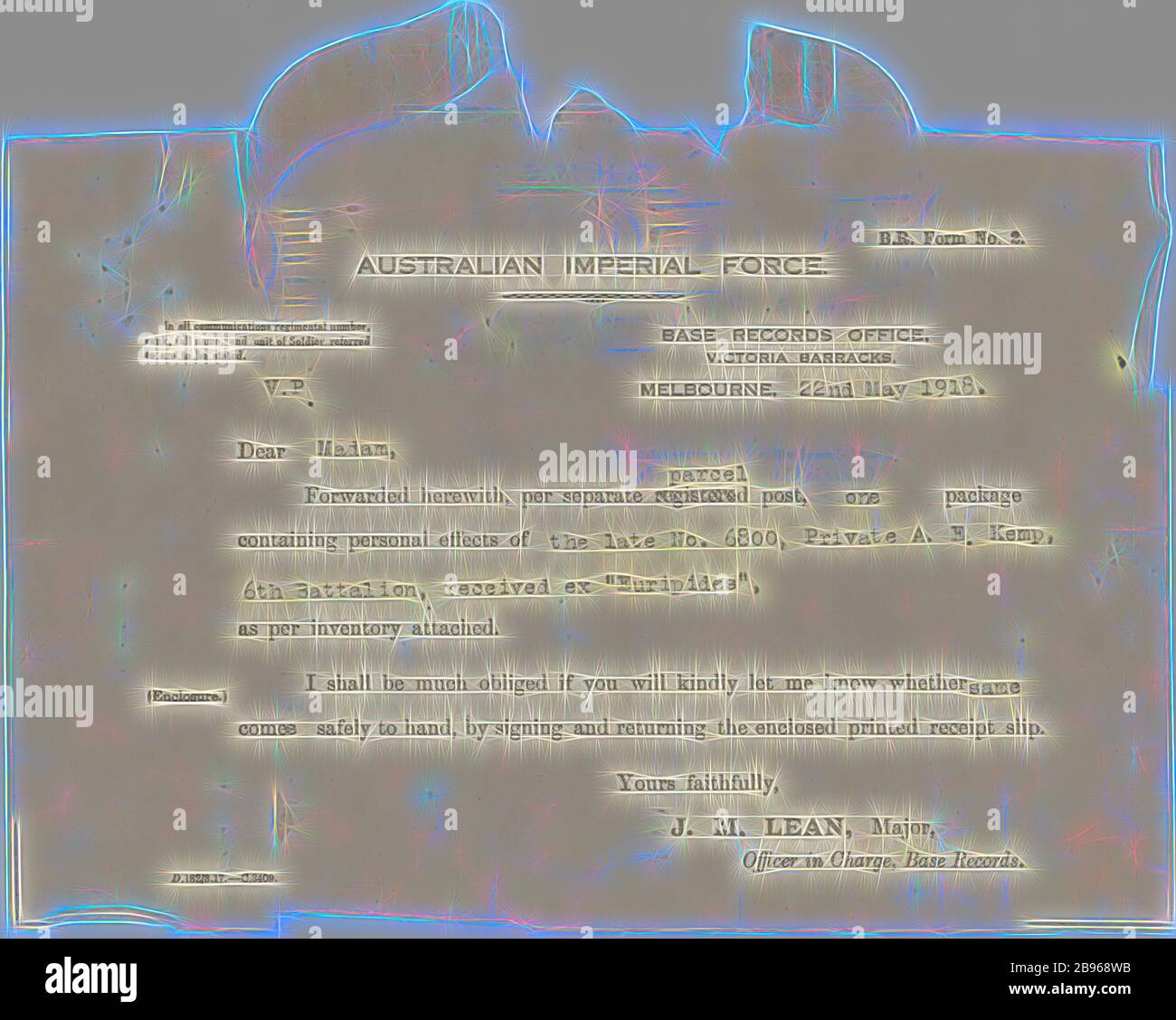 Letter - Australian Imperial Force to Annie Kemp, Personal Effects, 22 ...