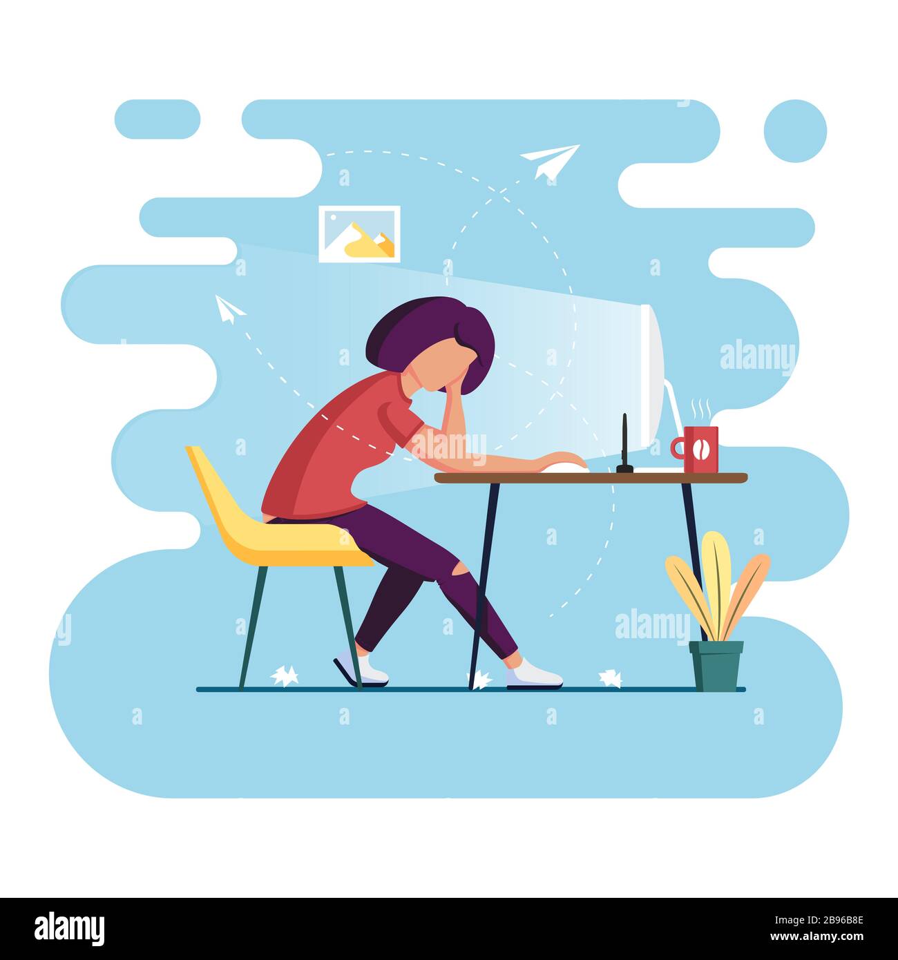 Freelance from home. Working process. Self isolation concept. Vector ...