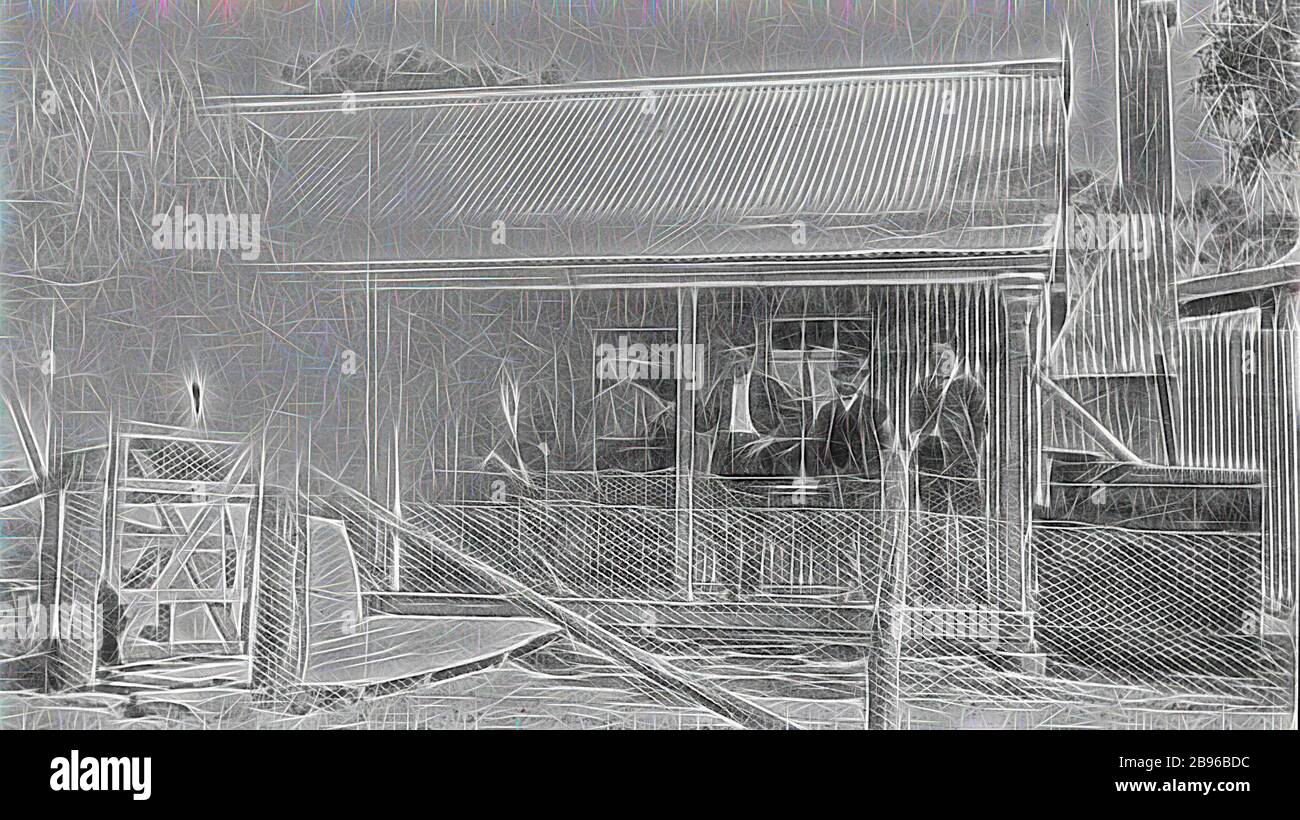 Negative - Group of Men on Verandah of a Corrugated Iron House on ...