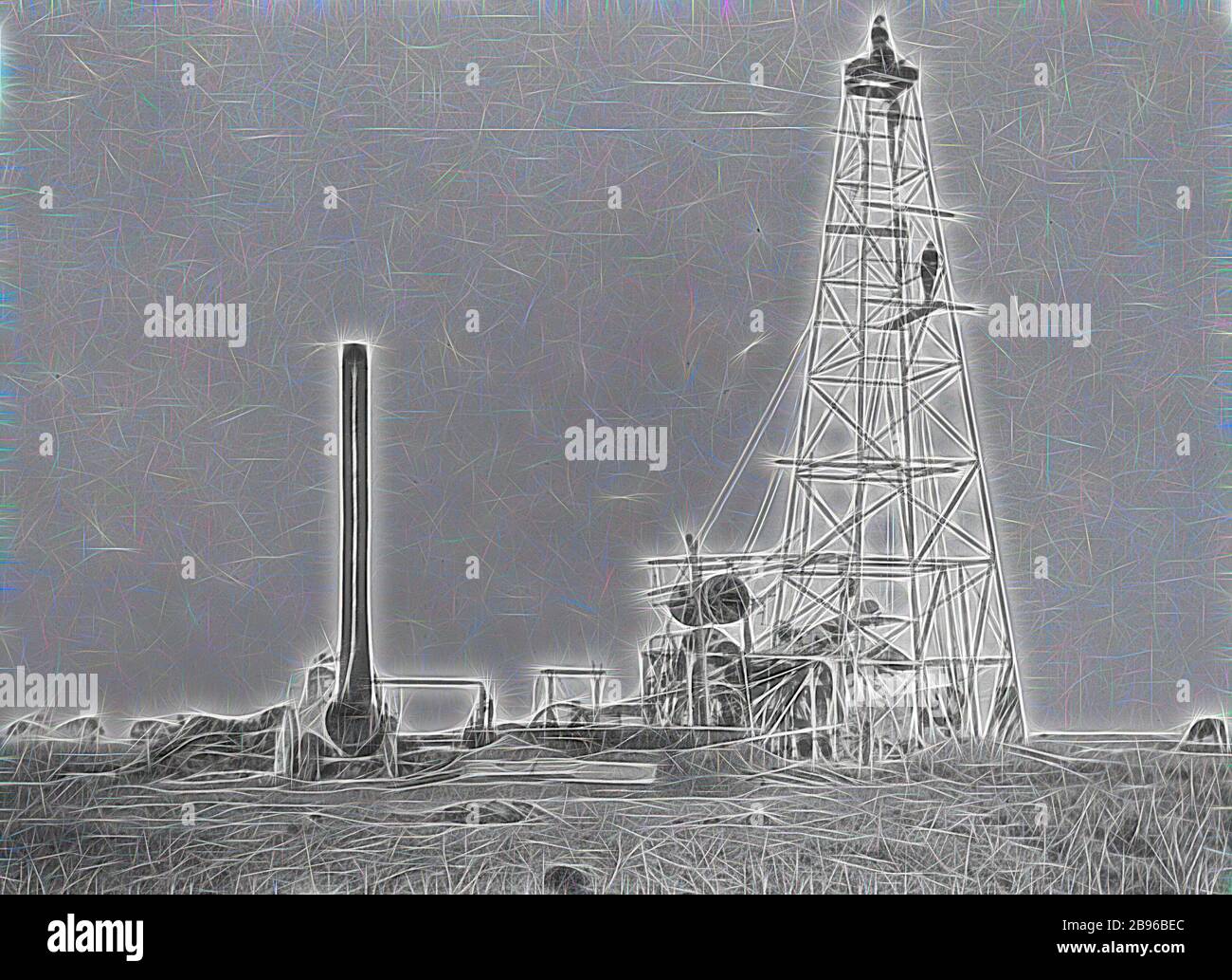 Negative - Men on an artesian Bore Tower on 'Portland Downs' Station ...
