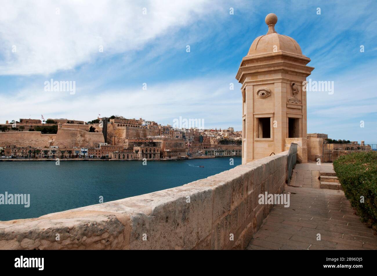 The historic watchtower (vedette) at Gardjola Gardens in Senglea, Malta ...