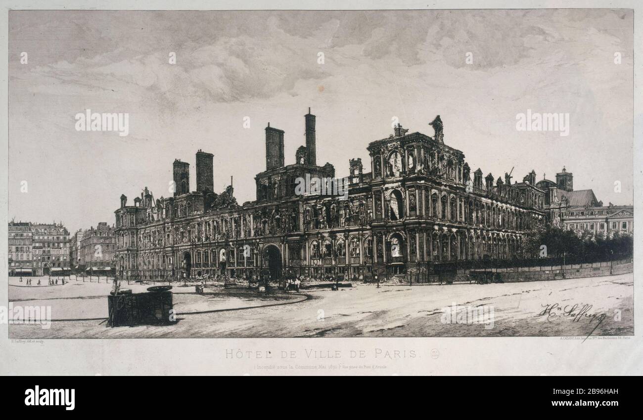 TOWN HALL OF PARIS burned, FOR THE BRIDGE ARCOLE Henri Saffrey. "Hôtel ...