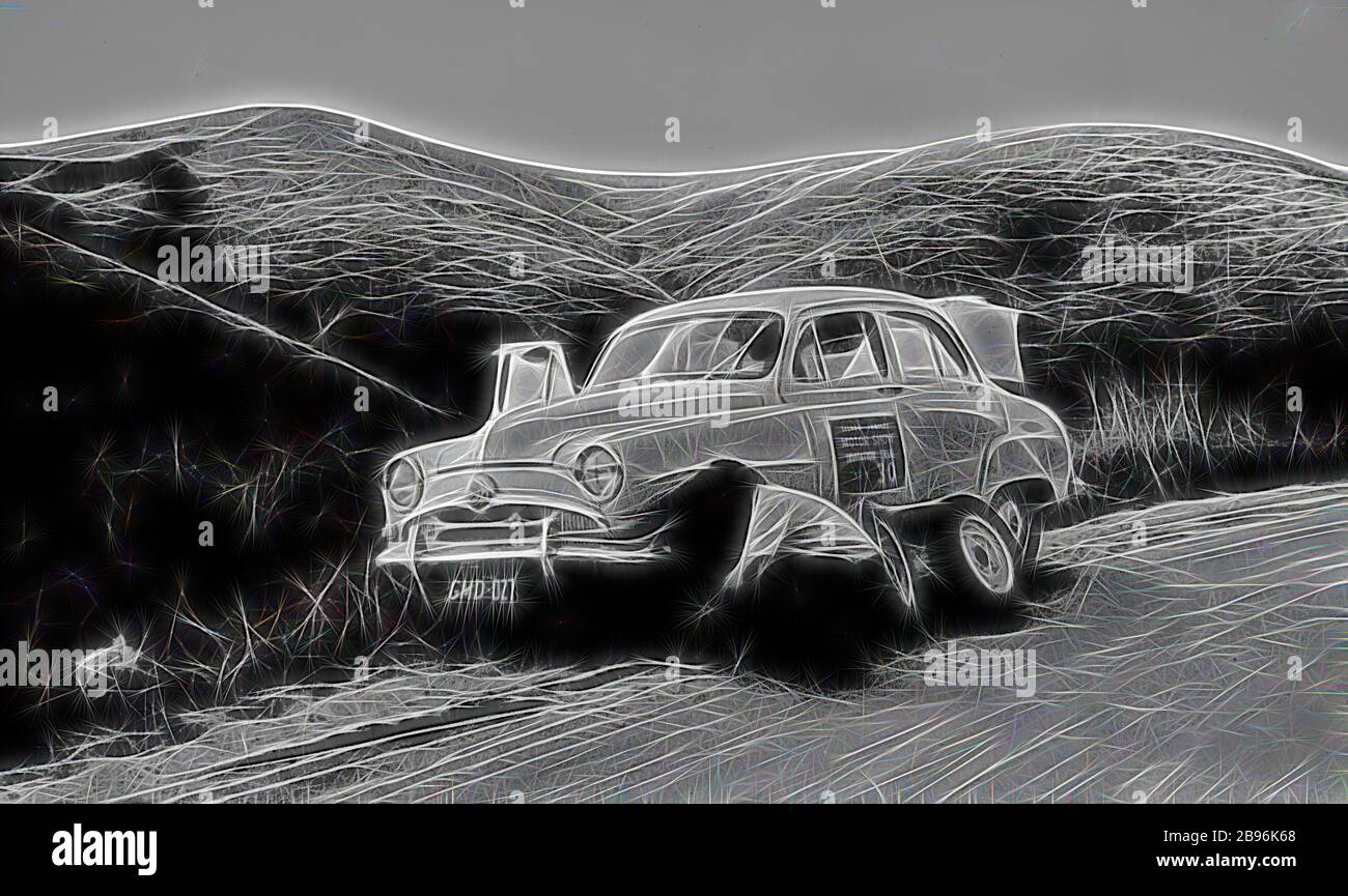 Negative - Victoria, 1957, A man changing a tyre on a Simca motor car ...