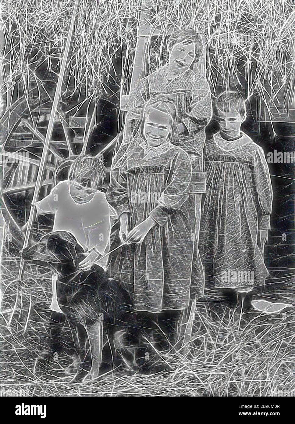 Negative - Children & Dog, Yanac, Victoria, 1899, Four young children ...
