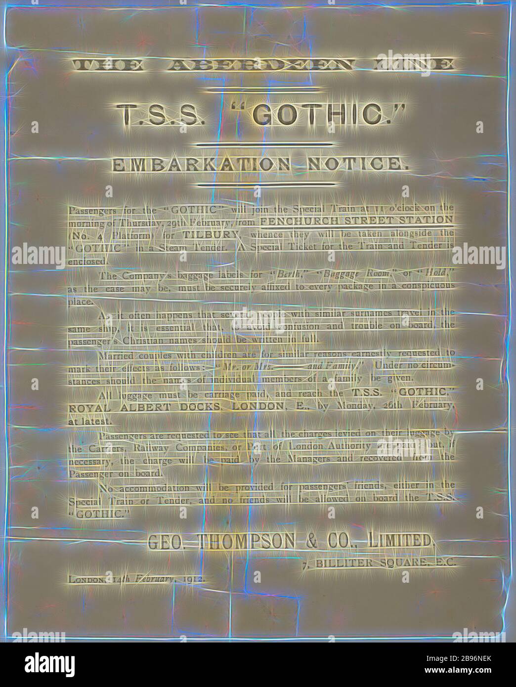 Notice - The Aberdeen Line, TSS 'Gothic' Embarkation Notice, 14 Feb ...