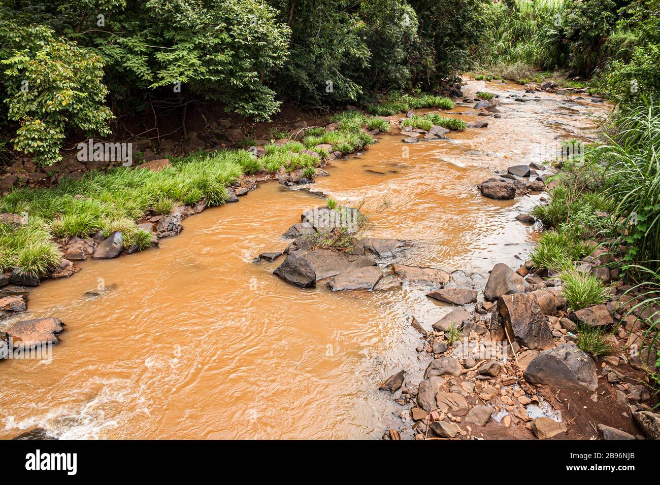 Saudades River with muddy water. Modelo, Santa Catarina, Brazil Stock ...