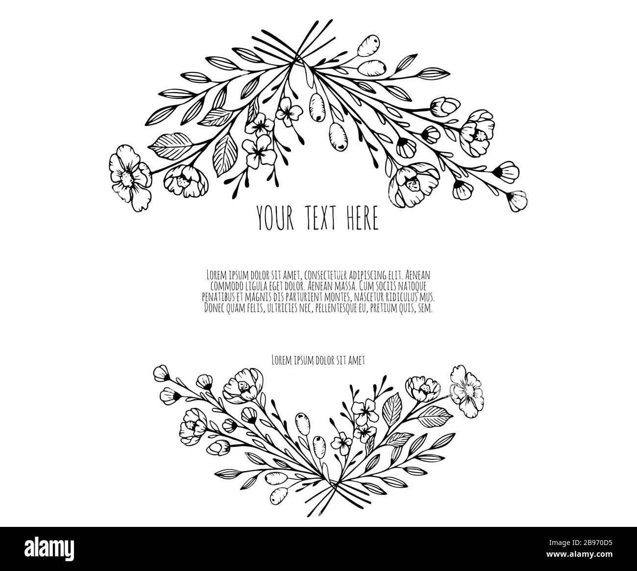 Hand Drawn Floristic Template, Frame with Delicate Flowers, Branches ...