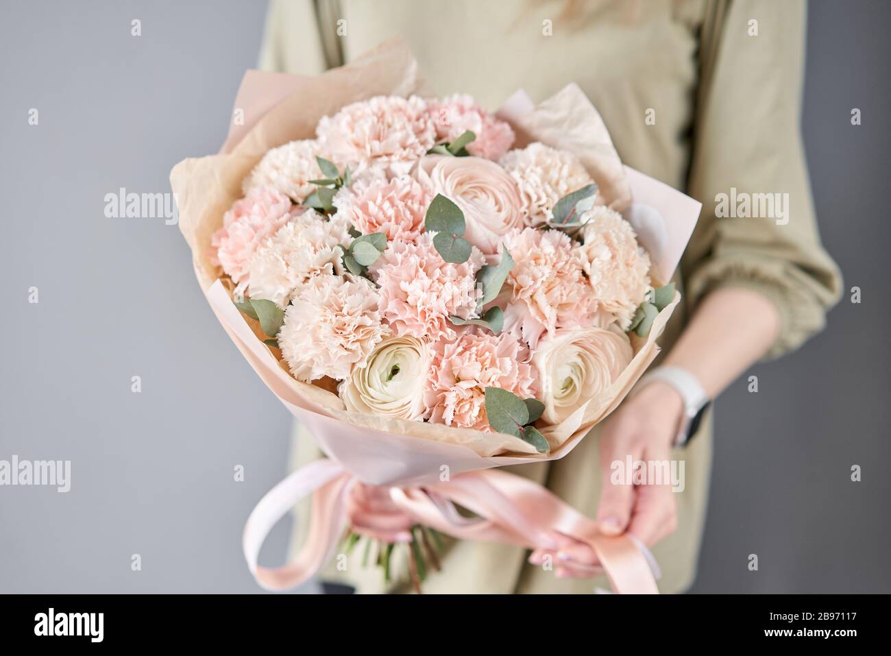 Small flower shop and Flowers delivery. Beautiful bouquet of mixed ...