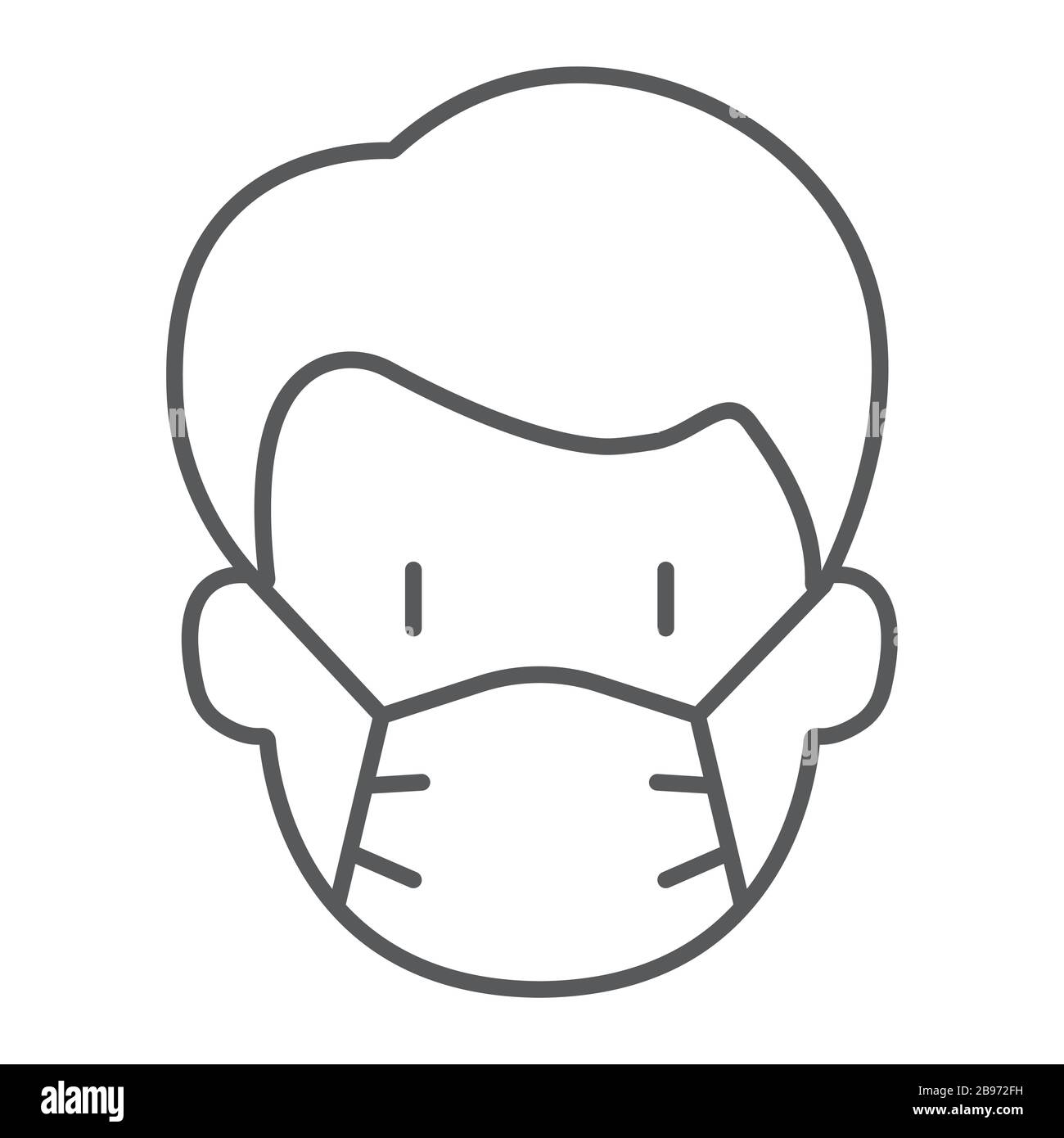 Man with medical mask thin line icon, virus and flu, covid 19 sign ...