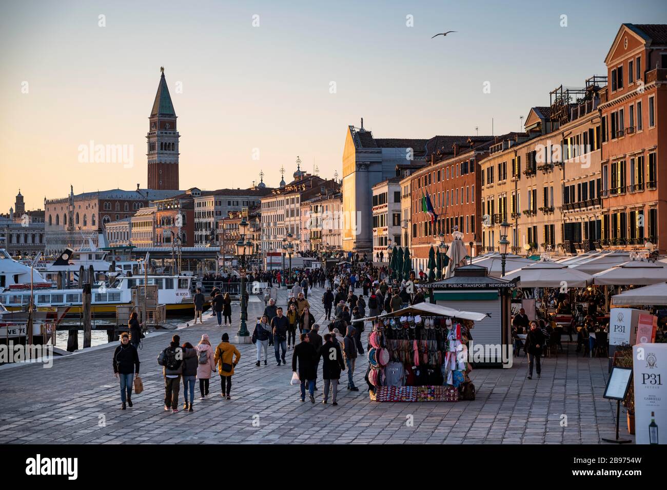 The seafront promenade in Venice in the evening light, Venice, Venezia ...