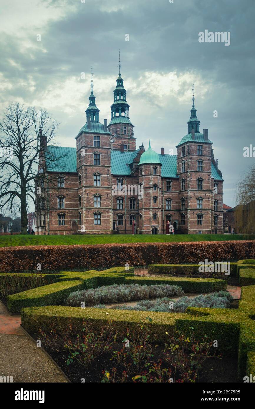 Historic Rosenborg castle with beautiful garden in Copenhagen, Denmark ...