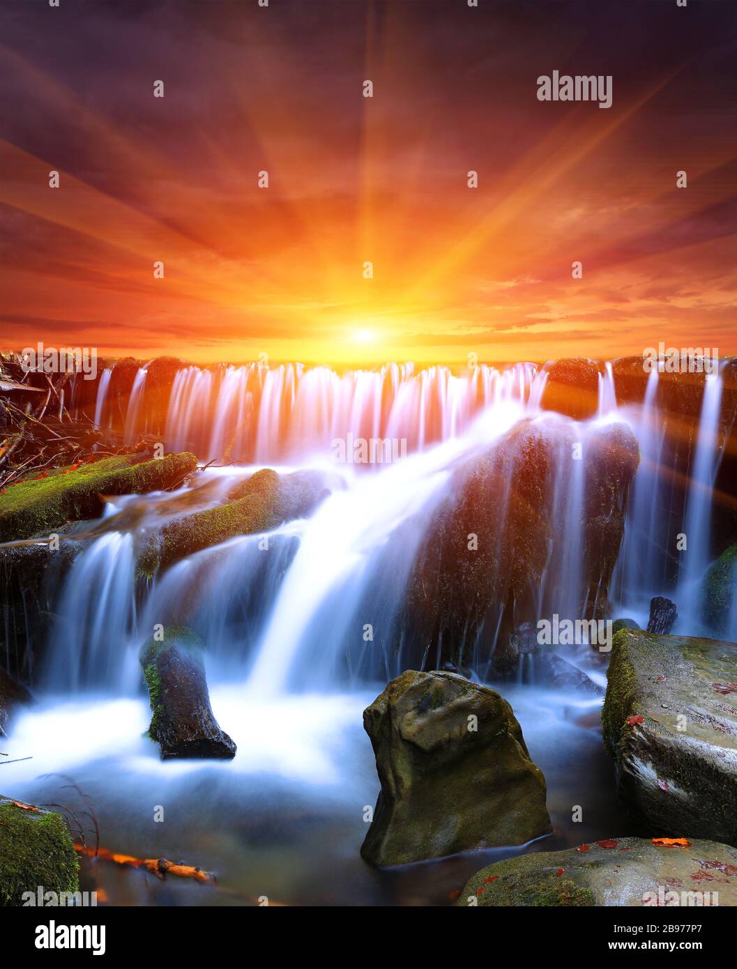 Waterfalls With Sunset