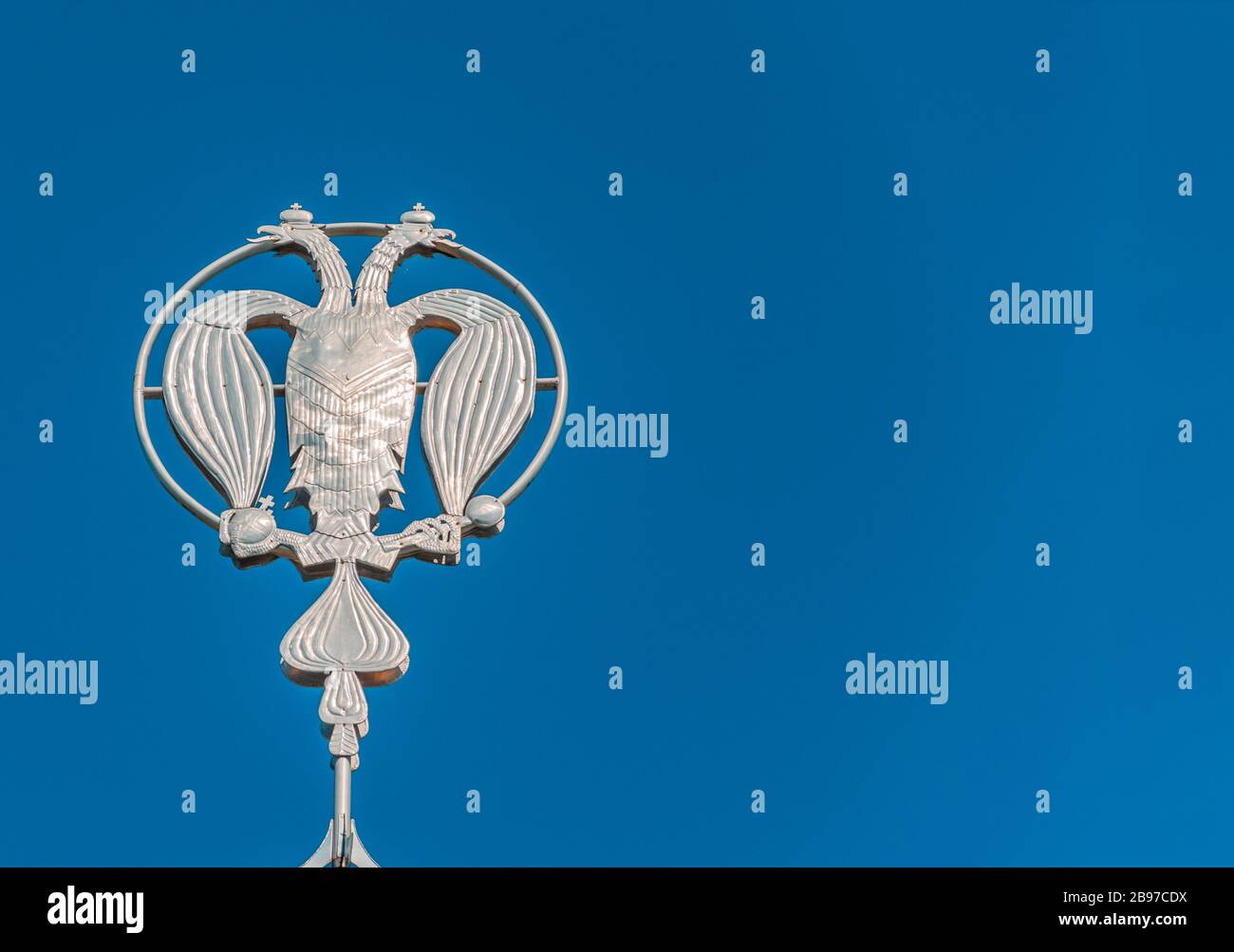 Coat of arms of Russia, silver double-headed eagle against the ...