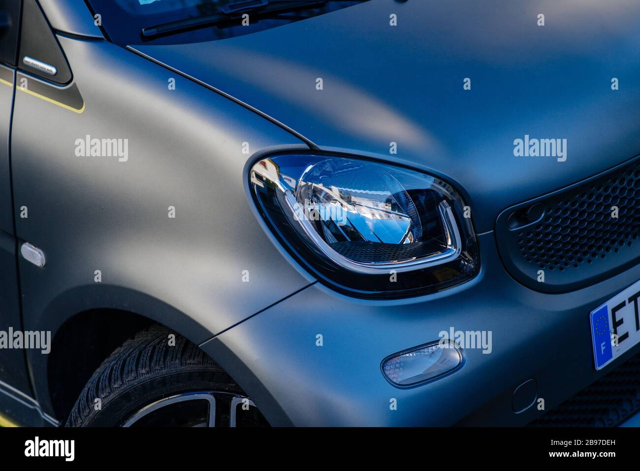Paris, France - Mar 18, 2020: front view of new LED headlight on the ...