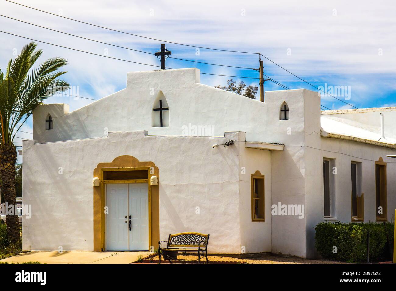Old Style Mission Style Church With Crosses Stock Photo - Alamy