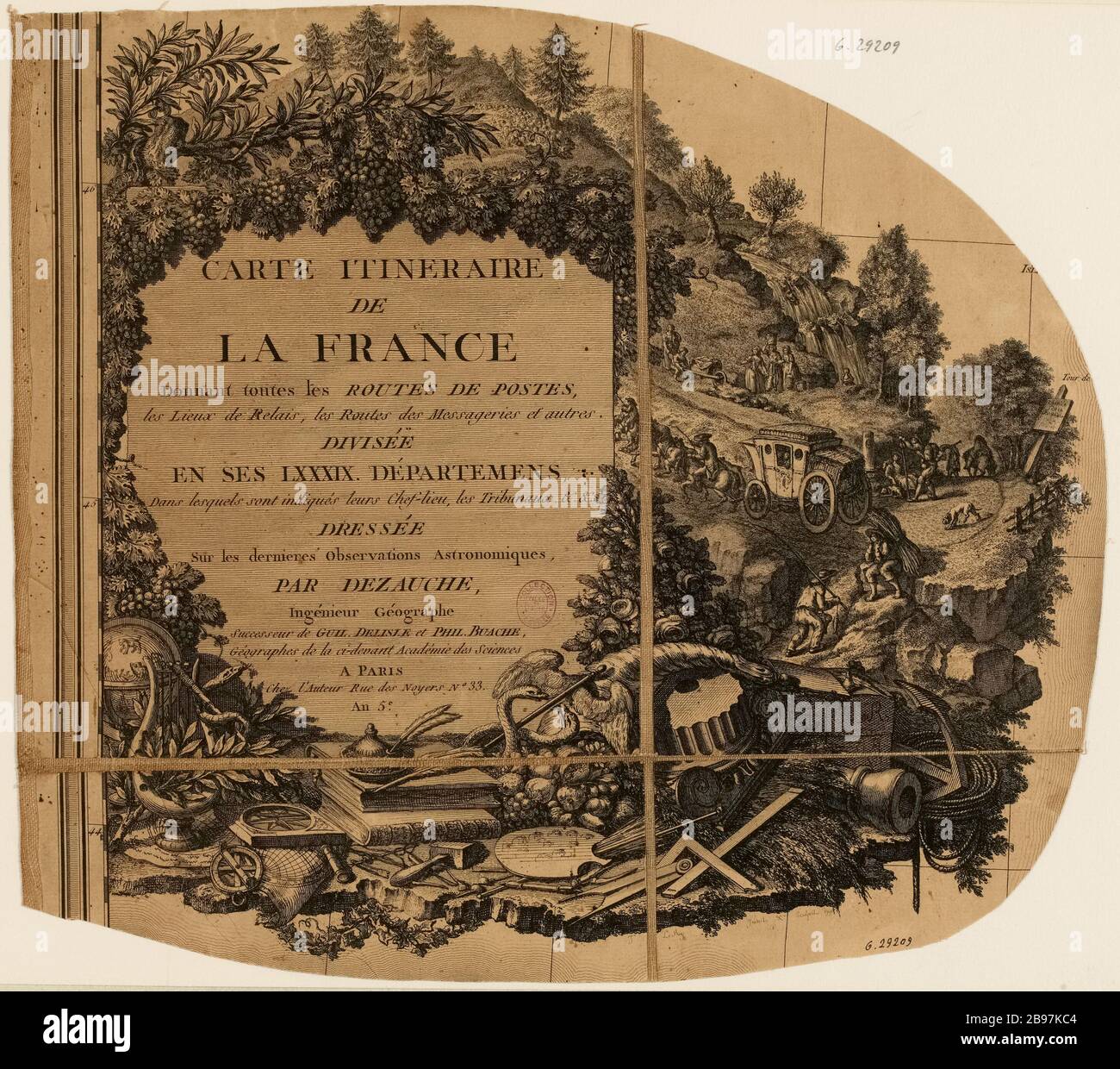 Route Map of France giving all the Post Roads, the relay locations ...