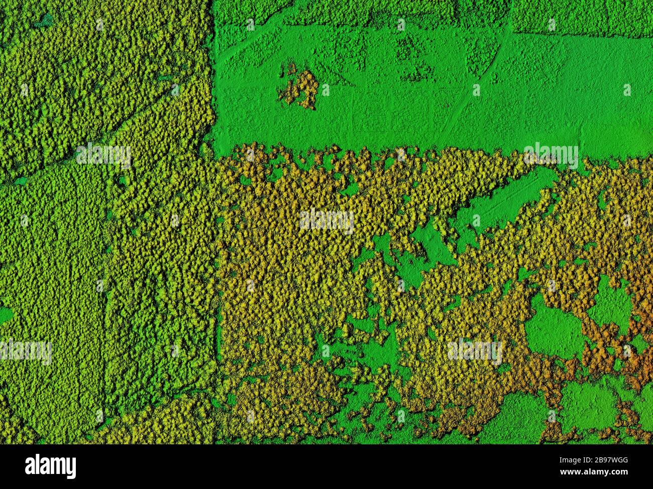 Digital elevation model. Hipsometric photo taken from a drone. It shows ...