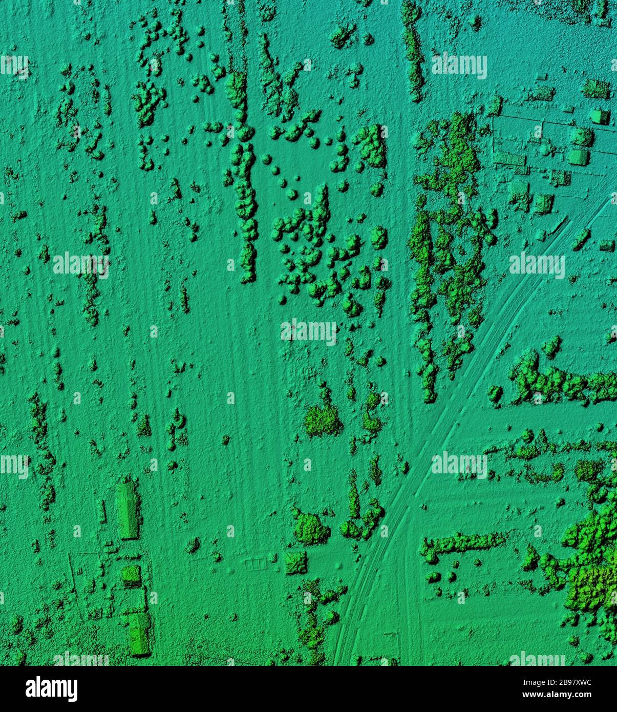 Digital elevation model. Hipsometric photo taken from a drone. It shows ...