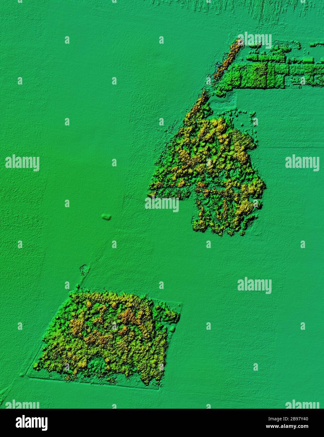 Digital elevation model. Hipsometric photo taken from a drone. It shows ...