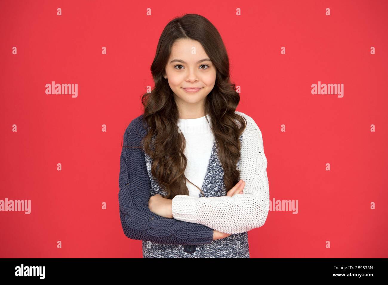 Fashion every day. Fashion look of little model. Happy child keep arms ...