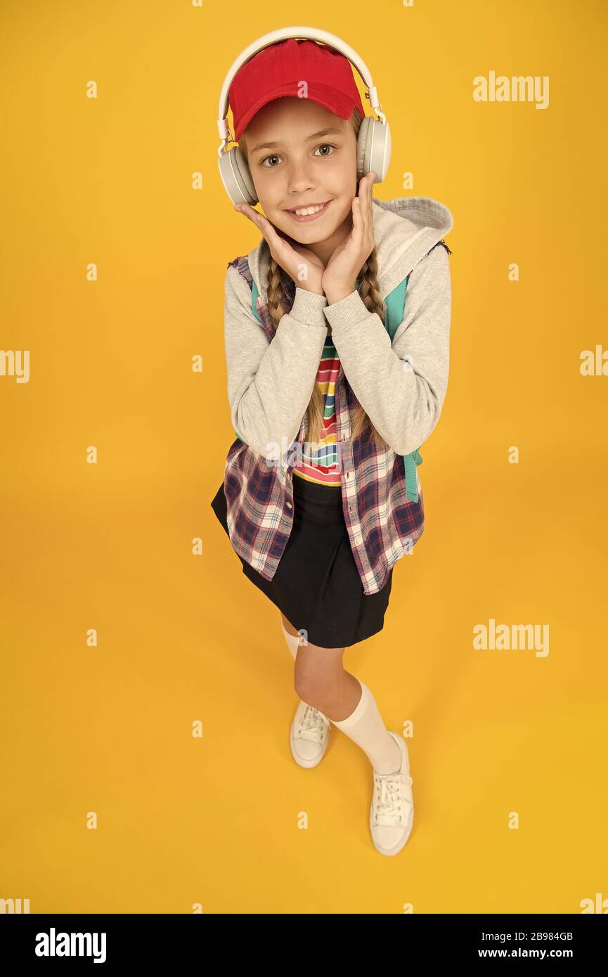 Cool schoolgirl. Teens fashion. Cheerful teenager. Small child girl ...