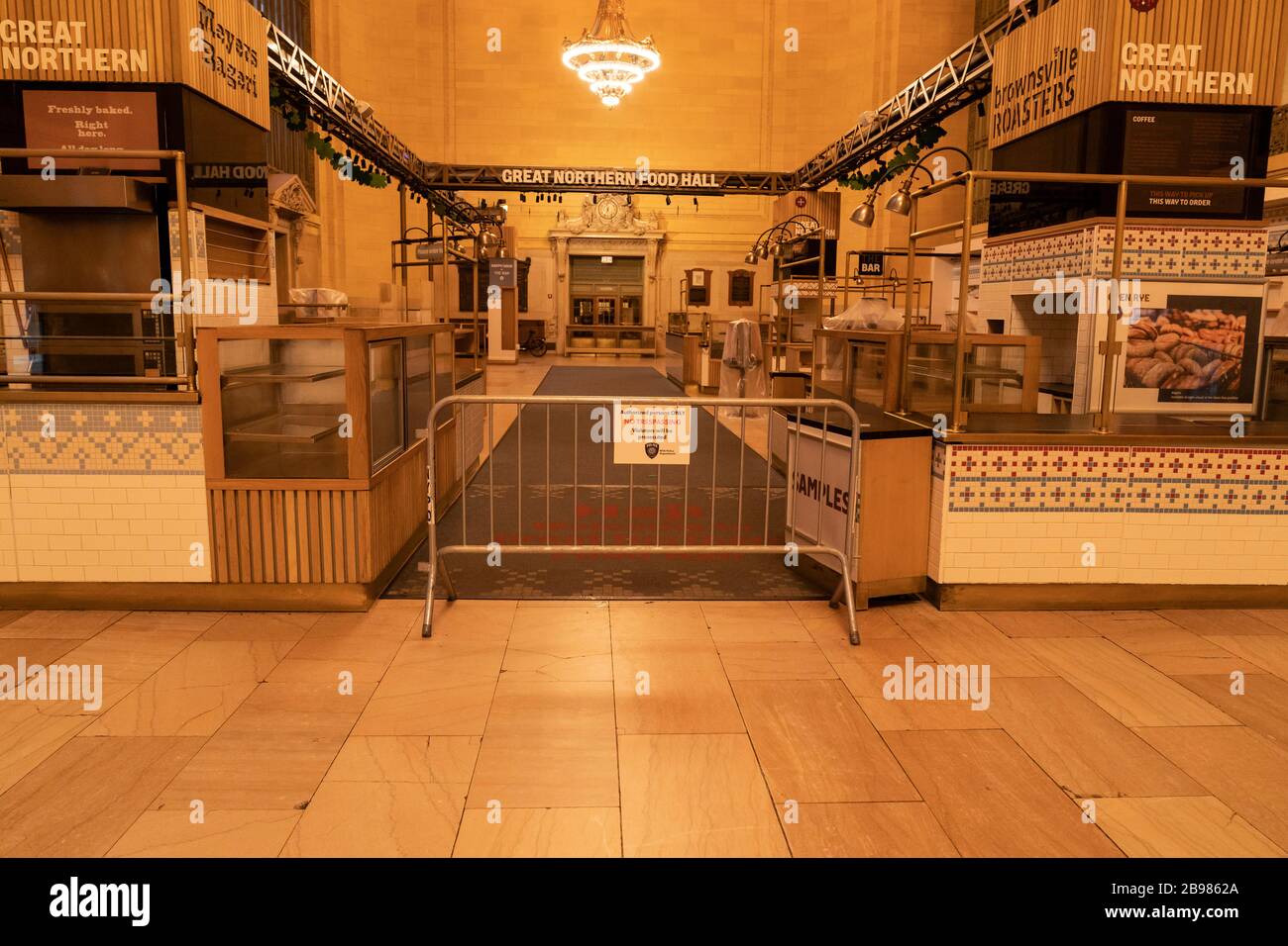 New York, NY - March 23, 2020: Virtually empty food hall on first day ...